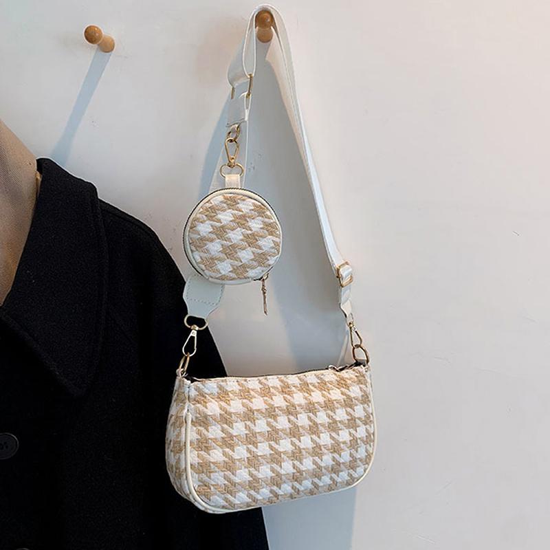 Buy Female Vintage Plaid Printing Shoulder Bags With Mini Round Purse ...