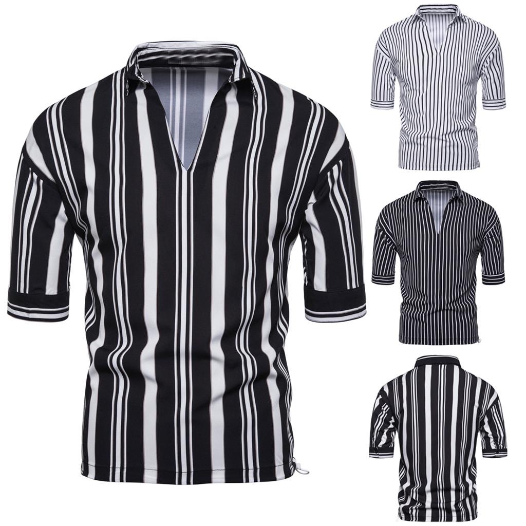Buy Mens Summer Top Blouse Fashion Striped Casual Beach Short Sleeve ...