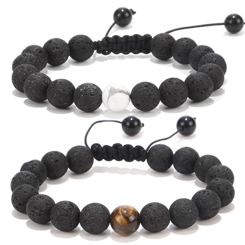 1 Pc 8mm Volcanic Lava Rock Bracelet Natural Stone White Turquoises ...