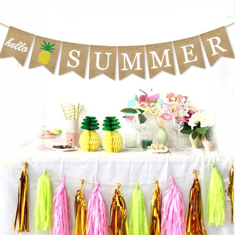Buy 1 Piece Summer Flamingo Bunting Banner Hawaiian Pineapple Party ...