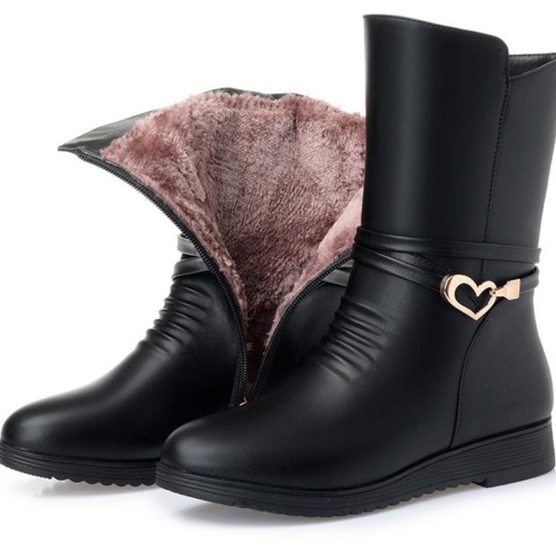 Buy Boots Woman Winter Warm Snow Boots Pu Laether Mid Calf Fleece Fur ...