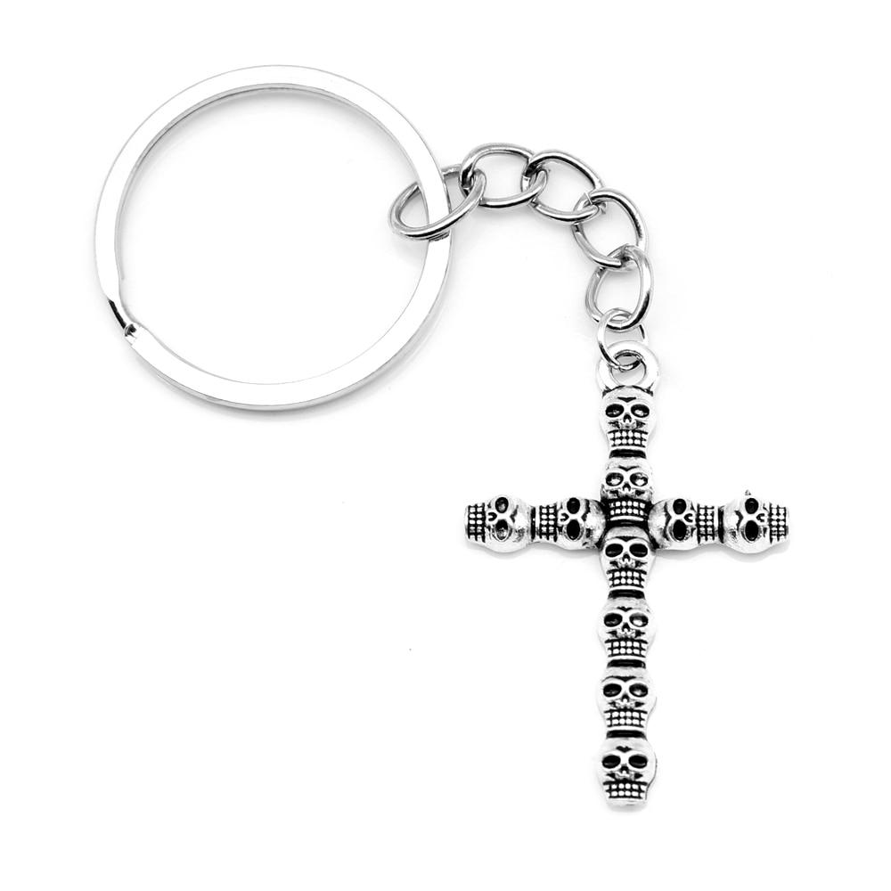 Cheap 1pcs Antique Silver Color 25x37mm Skull Cross Keychain Handmade ...