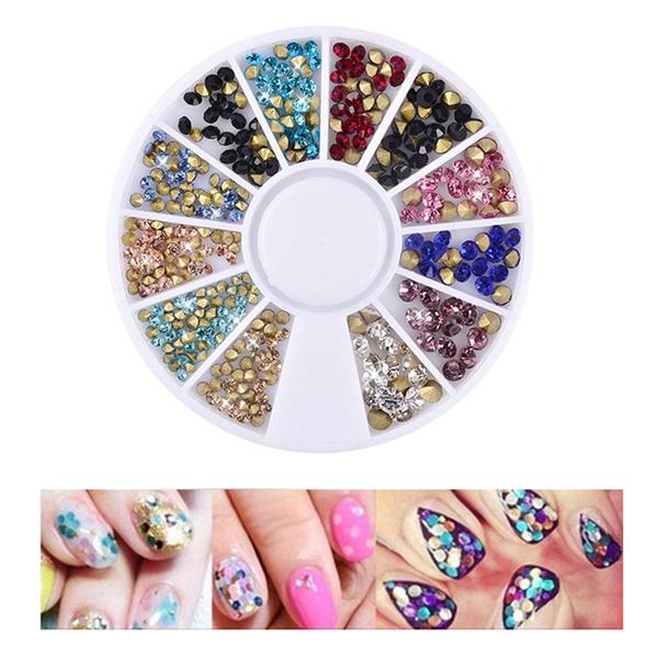 Buy 2 Boxes 12 Cells Nail Tips DIY Rhinestone Crystal Nail Art Decor ...