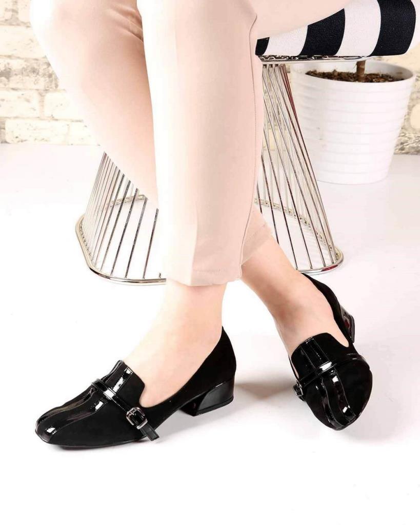 Buy Moises Black Suede Short Heel Belt Detail Women's Shoes at ...