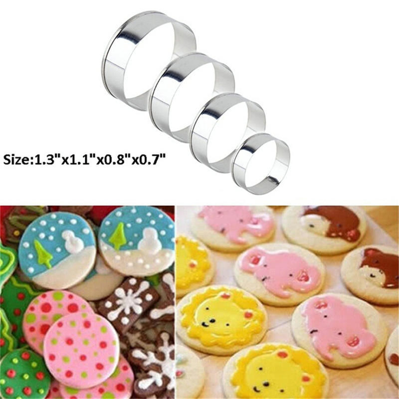 Buy 4Pcs Stainless Steel Round Circle Cookie Fondant Cake Mould Cutter ...