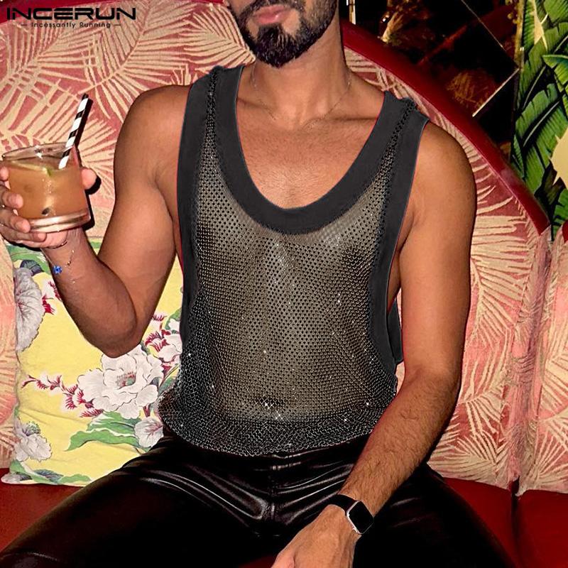 Buy INCERUN Men Summer Sleeveless Hollow Out Fishnet Vest Mesh Tank ...