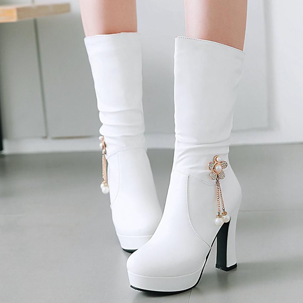 Botas de piel de invierno Mujer Elegante Plataforma Botas altas para la ...