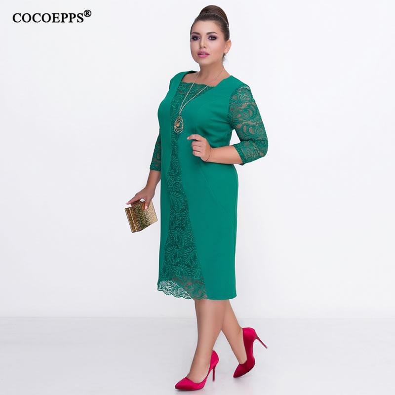 Buy Summer Autumn Plus Big Size Women Dress Lace Patchwork Bodycon ...