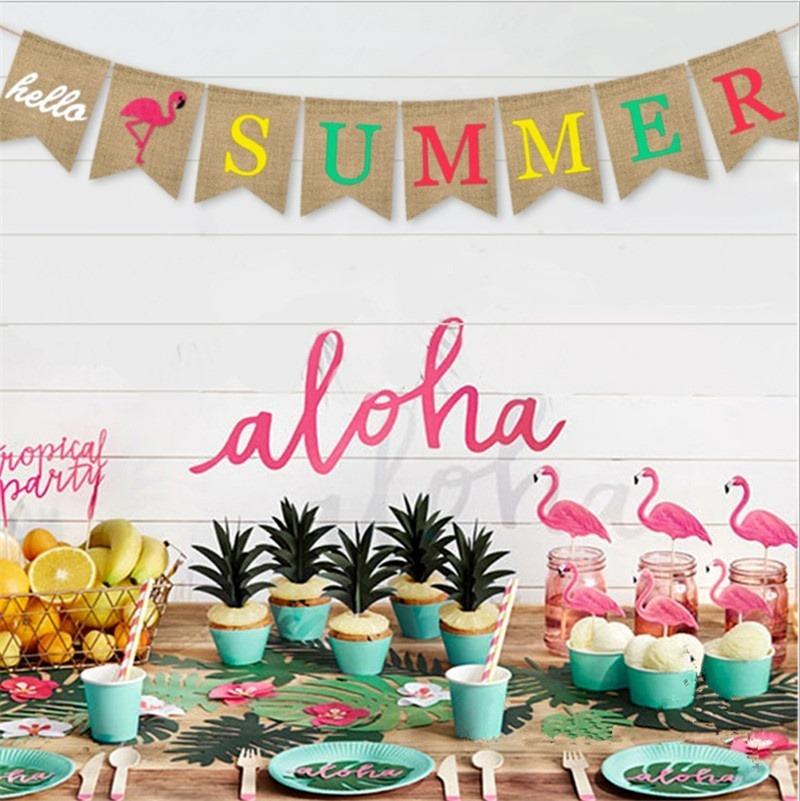 Buy 1 Piece Summer Flamingo Bunting Banner Hawaiian Pineapple Party ...