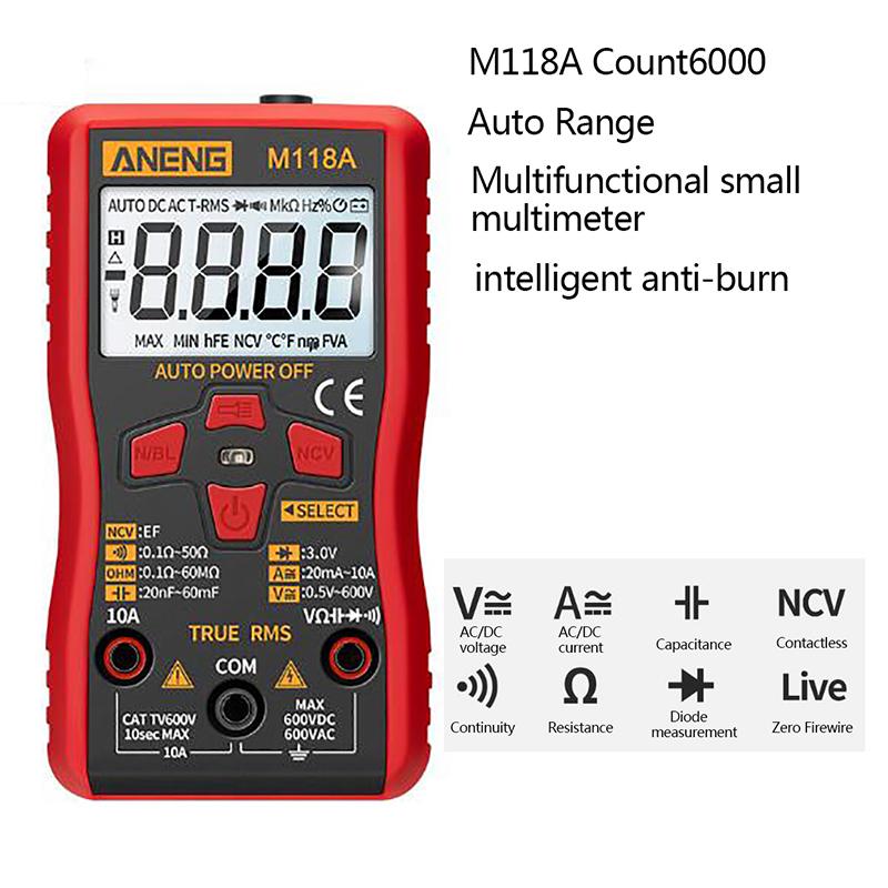 Aneng M118A Digital Multimeter Portable Ac/Dc Tester Mini Resitance ...