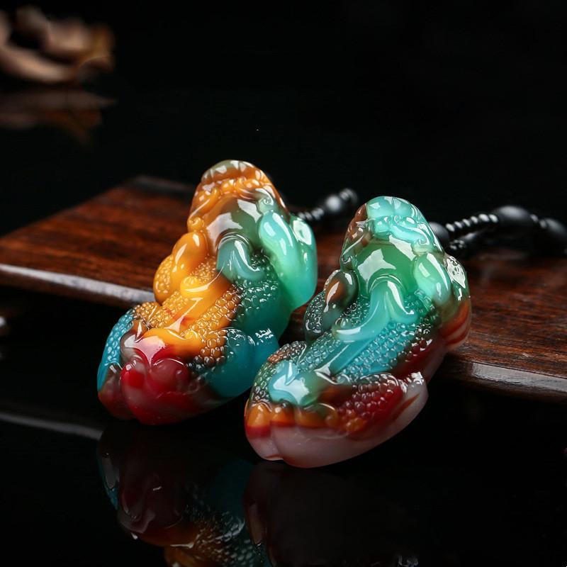 Buy Xinjiang Hotan Gobi Colorful Jade Pendant Pixiu Golden Silk Jade ...