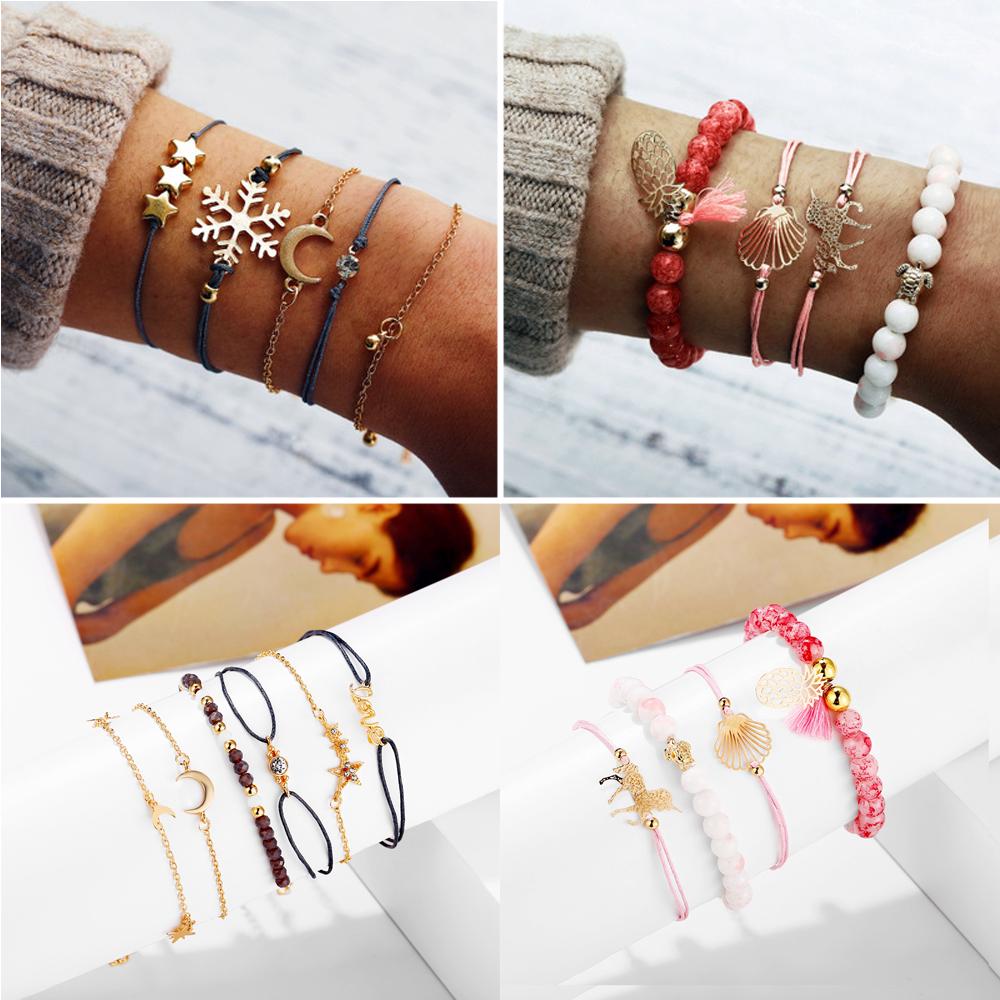Vintage Turtle Beaded Love Pentagram Moon Bracelet Anklets Fashion ...
