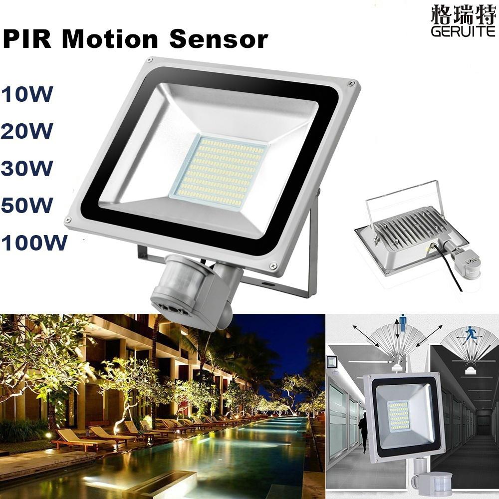 Buy 220V 10W-100W IP65 PIR Motion Sensor LED Flood Light Cool White ...