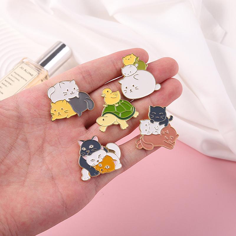 Buy Cute Animal Enamel Pins Cats Chicken Turtle Fold Together Custom ...