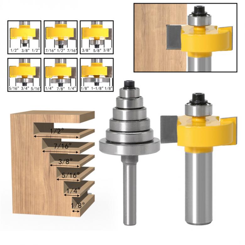 Buy Rabbeting Router Bit with 6 Bearings Set for Multiple Depths 1/8 ...