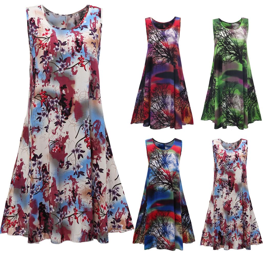 Buy Women Ladys Summer Sexy O Neck Flower Printed Sleevelesss Mini