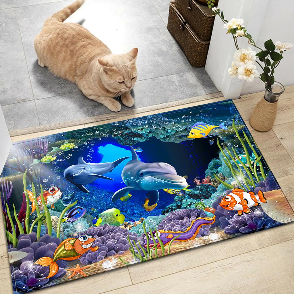 Buy Ocean Undersea Dolphin Fish Coral Area Rugs Runner Rug Red Laundry ...
