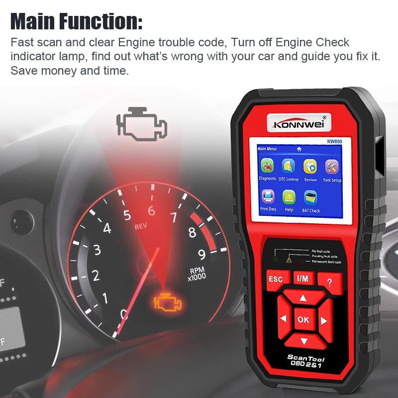 Buy KONNWEI KW850 OBD2 Scanner Full Function Car Diagnostic Tool ...