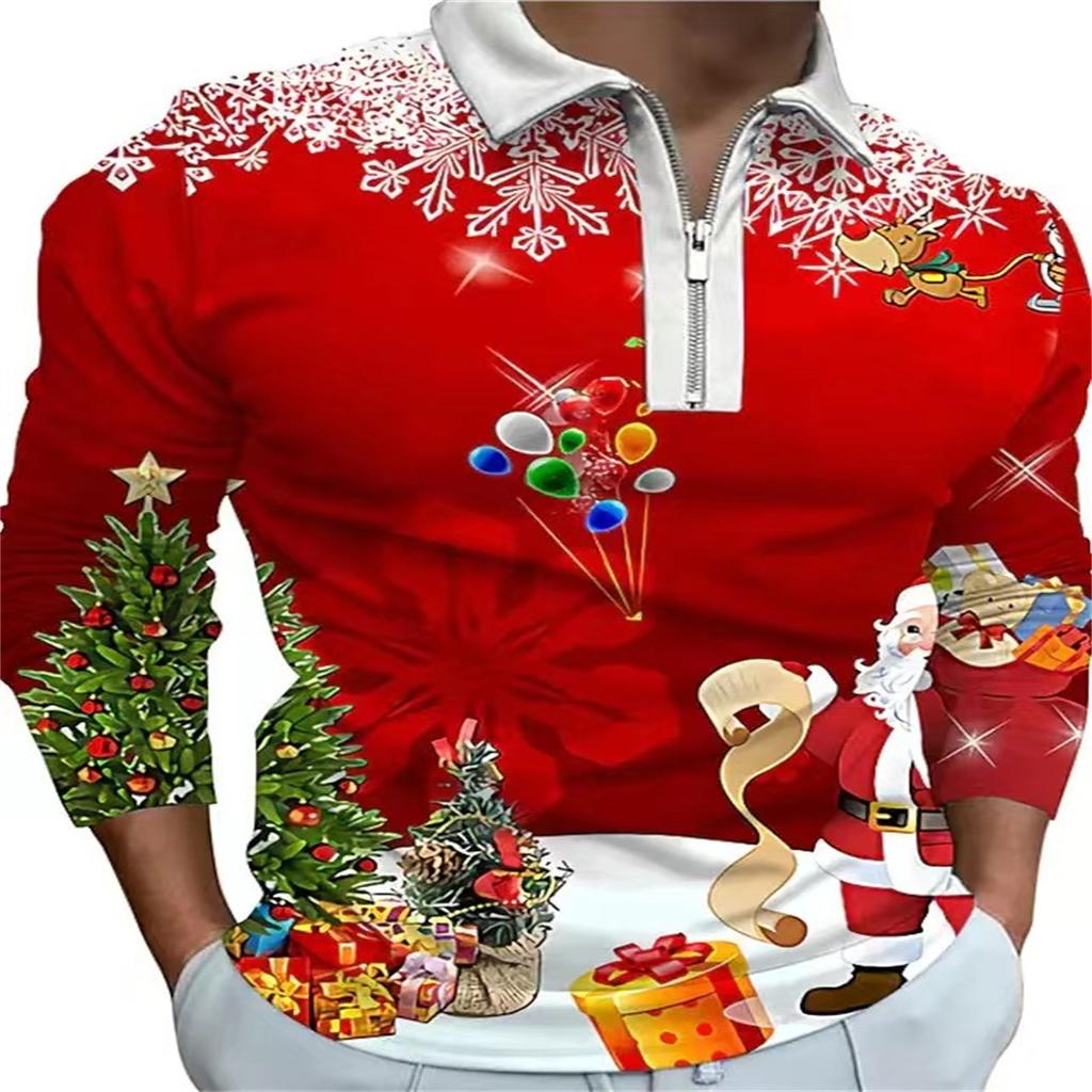 Buy 2023 Cross Border Men's Christmas New Polo Collar Long Sleeve Polo ...