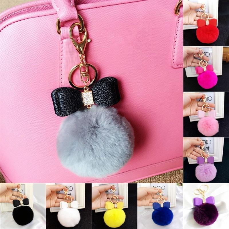 Buy Fashion Cute Key Ring Bag Ball Pom Keychain Fluffy Bowknot Furry ...