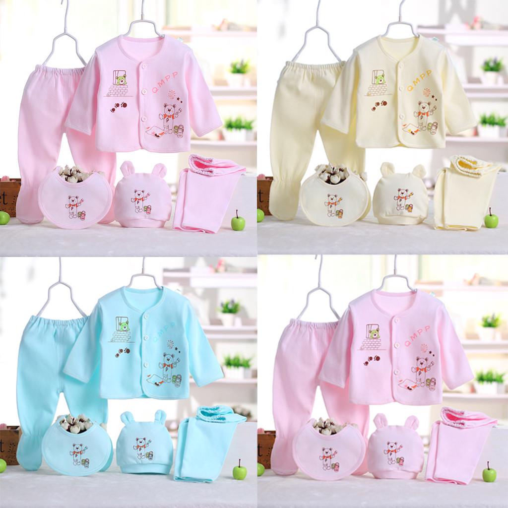 Popular Front 5PCS Newborn Baby Boy Girl Cartoon Long Sleeve Tops+Hat+Pants +Bib Outfits Set-buy ...