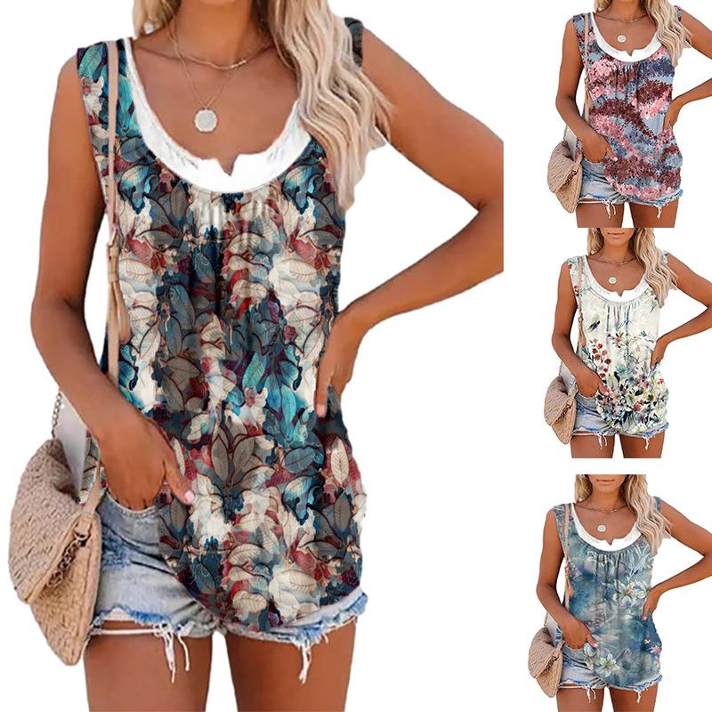 Satın alın Summer Womens' Fake Two-piece Tank Tops Loose Sleeveless ...