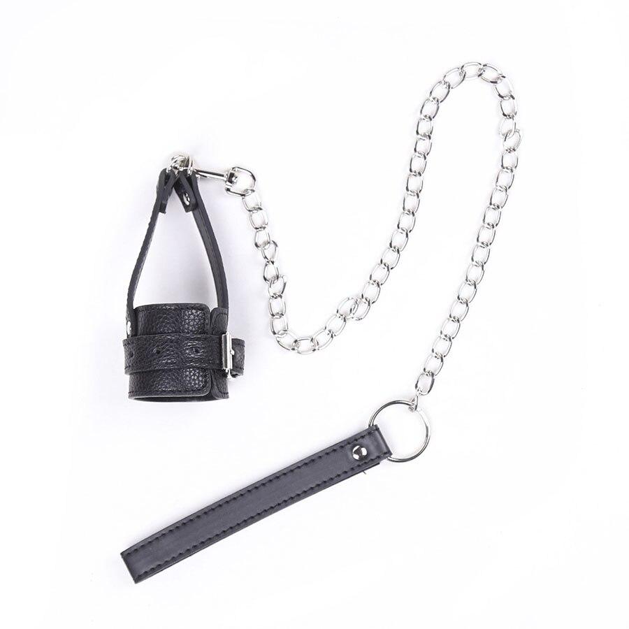 Buy Leather Penis Loop with Chain Strap Lead Leash Chastity Cage ...