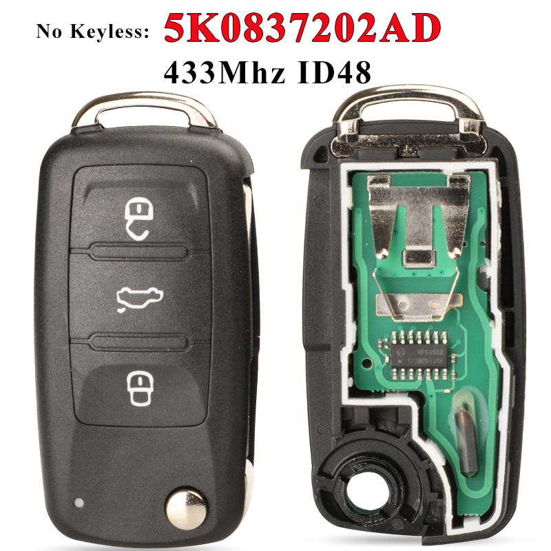 Buy Jingyuqin Keyless Go 5K0837202AJ 5K0837202AD 3 Buttons Remote Key ...
