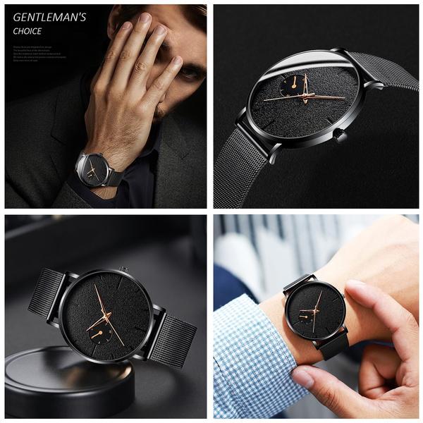 Buy Men'S Ultra-Thin Simple Quartz Watch Fashion Mesh With Stainless ...