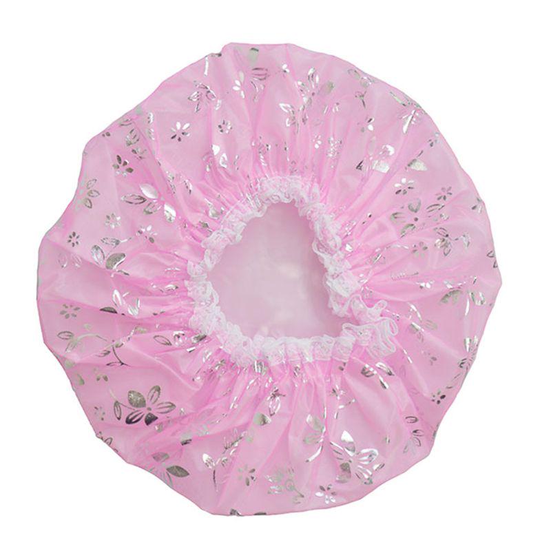 Buy Women Silver Foil Flower Shower Cap Double Layer Waterproof Elastic ...