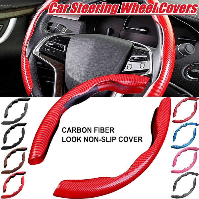 Buy 2Typs A Pair of Car Steering Wheel Covers Black Fiber Steering ...