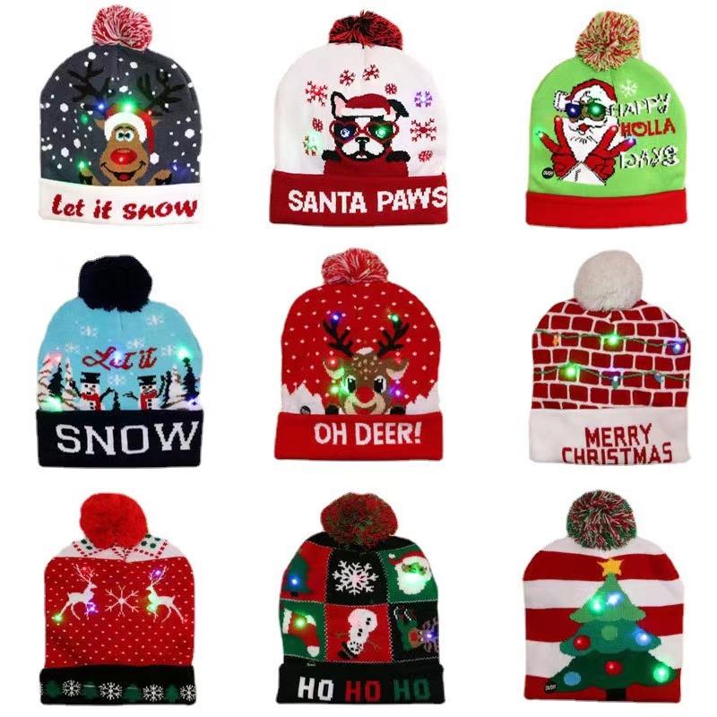 Buy Two Christmas adult children knitting yarn Christmas hat colorful ...