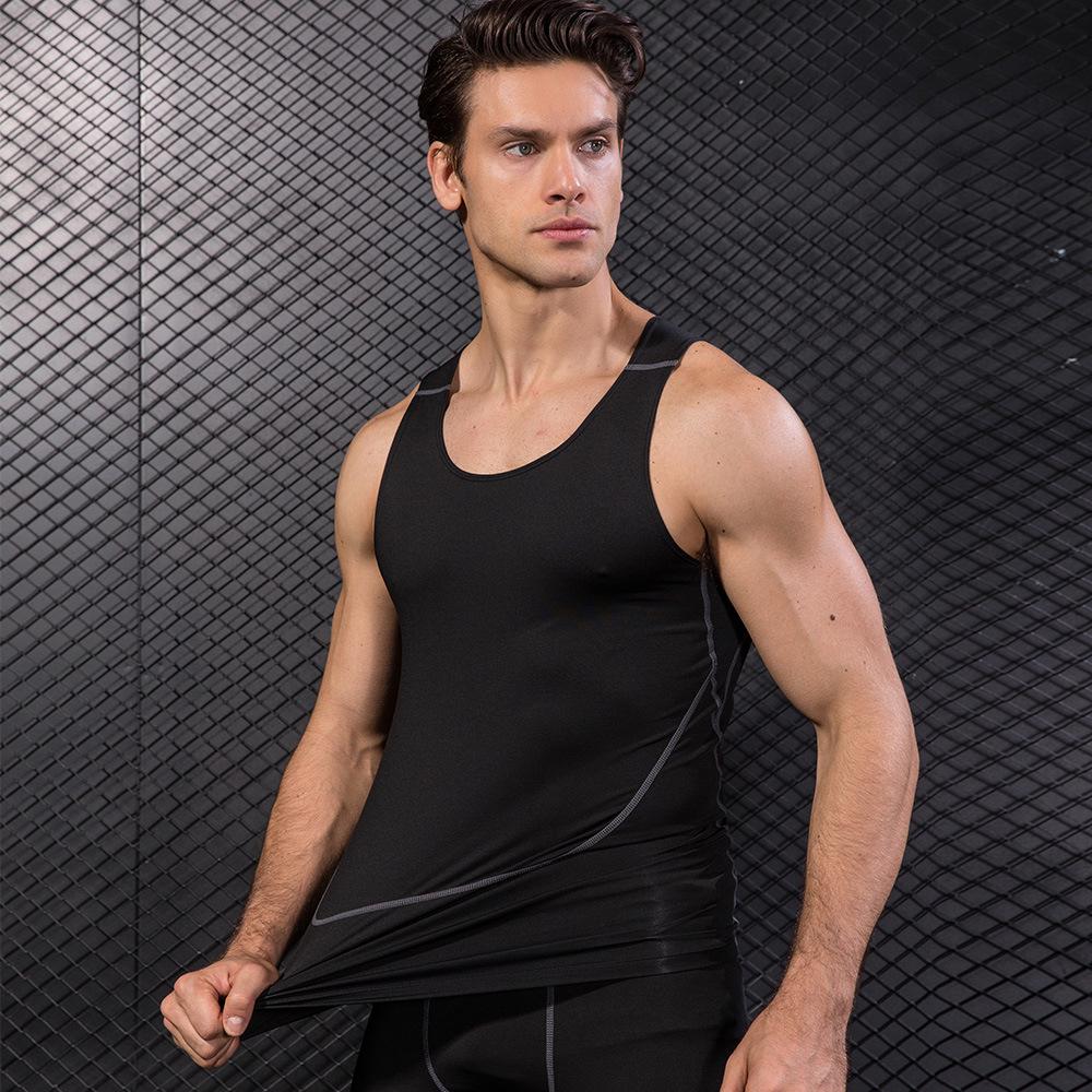Buy Men Vest Tight Training Male Sports Fitness Running Vest Stretch ...