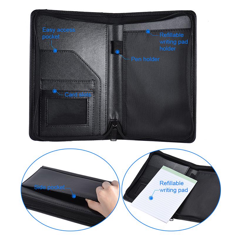 Buy Multifunctional Zippered A5 PU Leather Portfolio Padfolio Folder ...