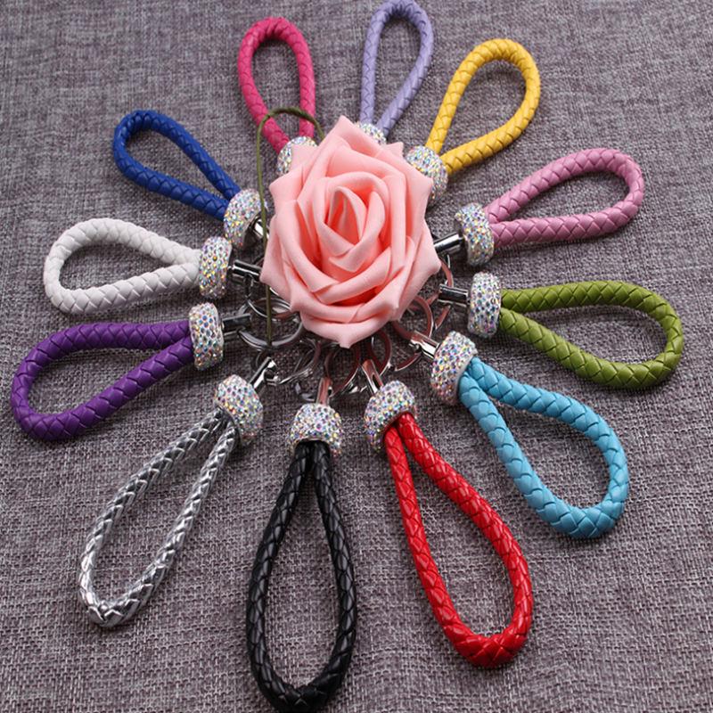Buy Leather Braided Rope KeyChains Pendants Key Ring Gifts Candy Colors ...