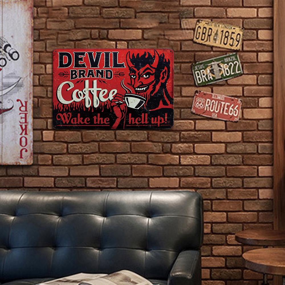 Retro Devil Coffee Metal Plate Painting for Bar Pub Tin Plaques Wall ...