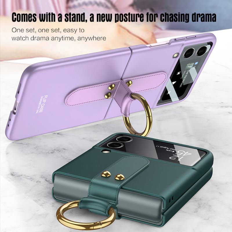 Buy Plain Leather Ring Buckle Folding Case for Samsung Galaxy Z Flip3 ...