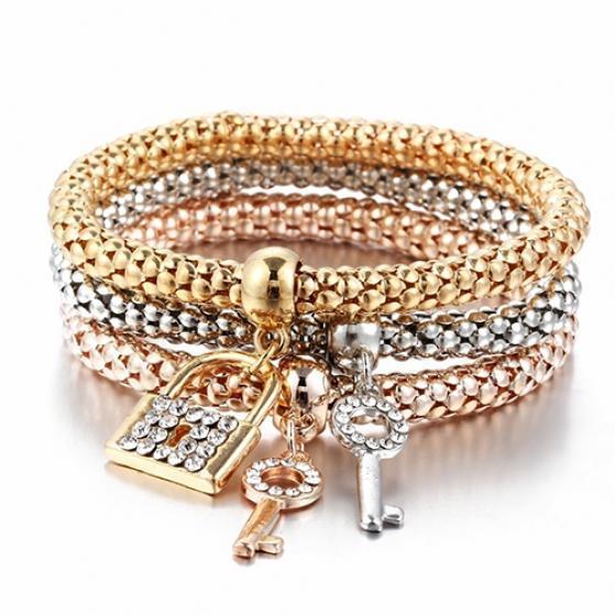 Women Fashion Jewelry Charm Lovely Lock Key Shape Pendant Multi-layer ...