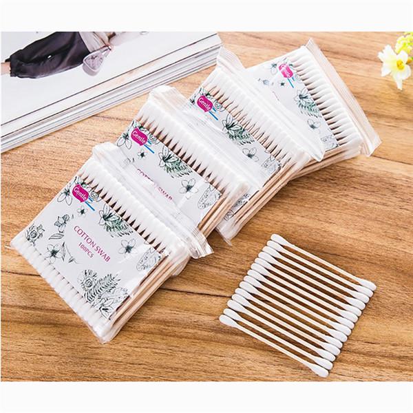 Buy Double Head Wood Cotton Swab Bud Ear Picks Applicators Cosmetics ...