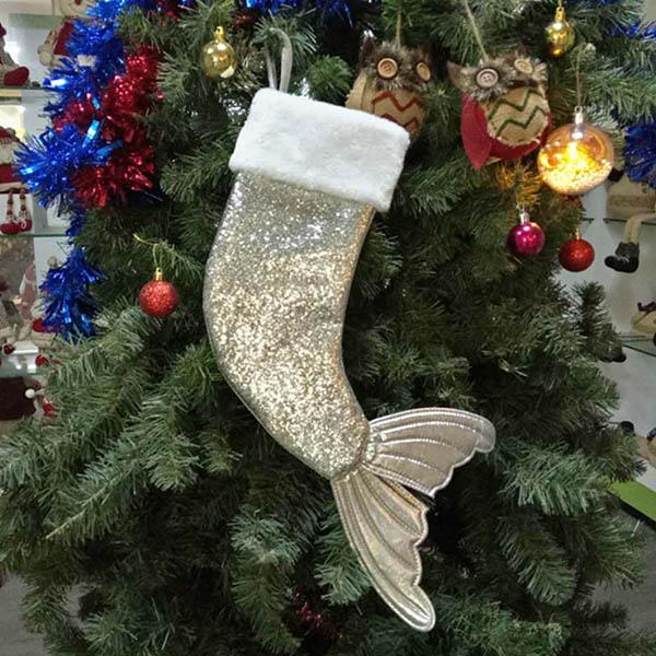18 Inch Sparkly Mermaid Tail Christmas Stocking Sequins Mermaid Holiday ...