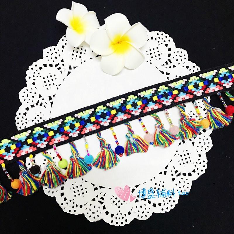 Buy Ethnic Trimming Boho Bohemian Tassel Fringe Beaded Pom Pom Edging ...