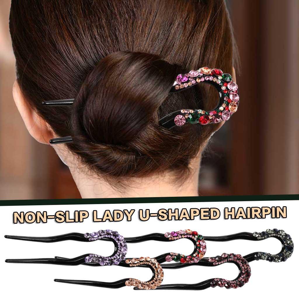 [HF] U-shape Crystal Rhinestone Double Prong Hair Pin Stick Women Hair ...