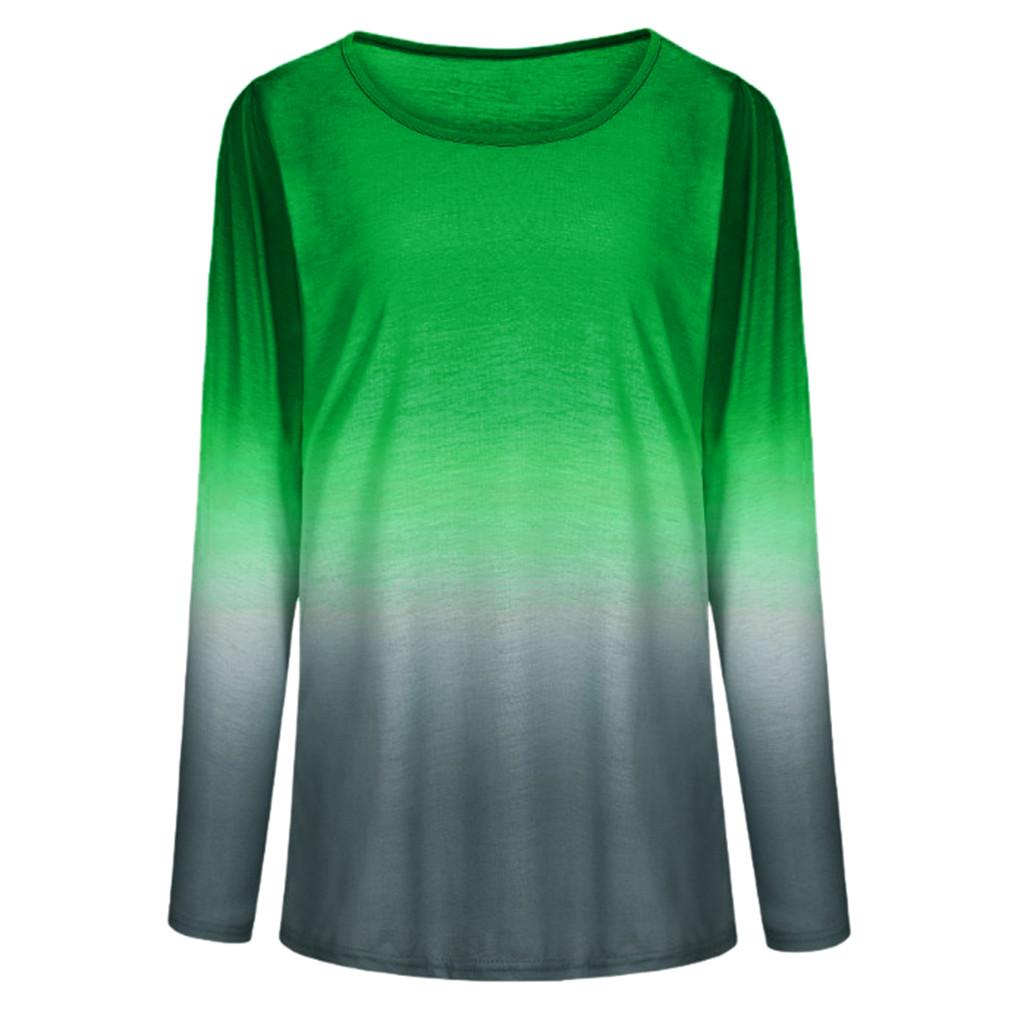 GW Women Fashion Casual Gradient Color Long Sleeve T-Shirt Tunic Blouse ...