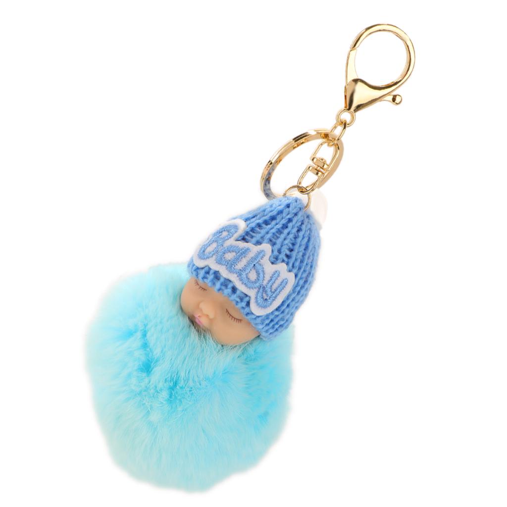Buy Cute Sleeping Baby Key Chains Doll Faux Fur Bag Decor Keyring Red ...