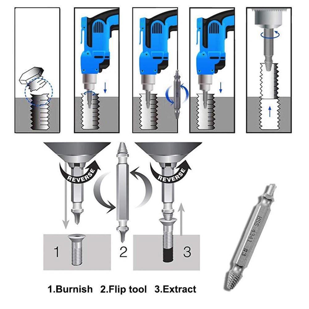5 PCS Double-head Screw Extractor Set Easily Remove Stripped and Broken ...
