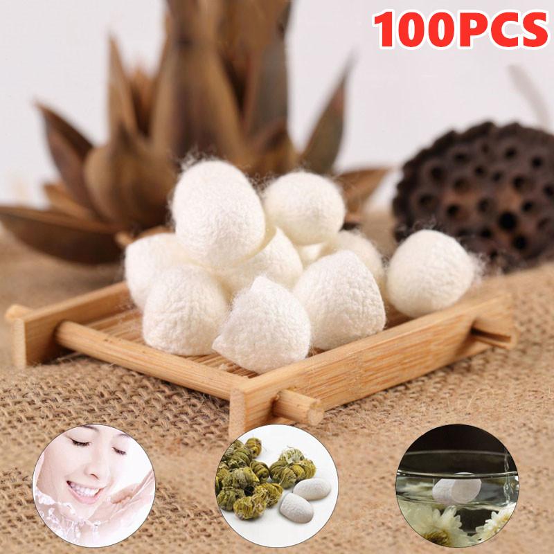 Buy 100Pcs Organic Natural Silkworm Cocoons Ball Purifying Acne Clean ...