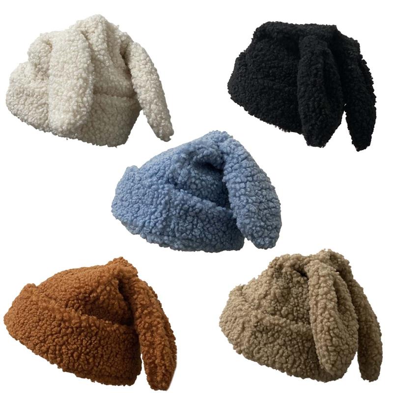Buy Women Autumn Winter Thicken Warm Draping Rabbit Ears Cap Cashmere ...