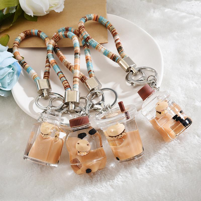 Cheap Cartoon Floating Pearl Milk Tea Bear Keychain Coffee Soda Bottle ...