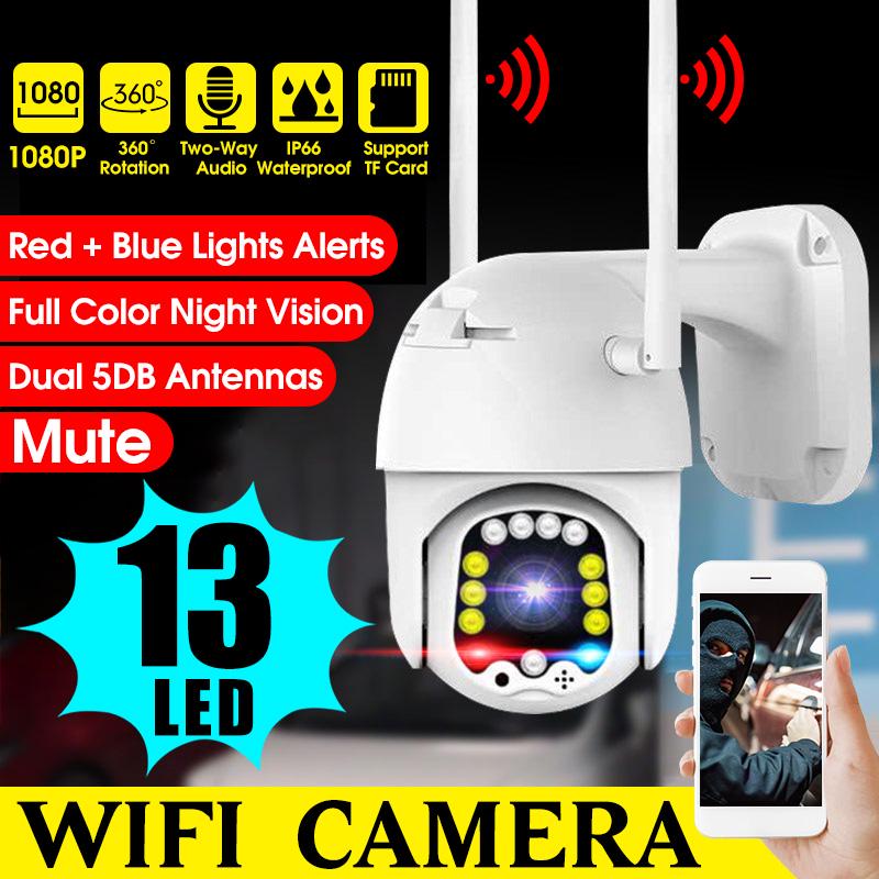 Buy Color Night Vision 1080P Outdoor WiFi Wireless IP Camera PTZ Two ...