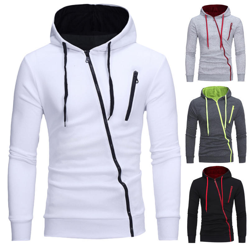 Buy Modern Fashion Mens Long Sleeve Zip Hooded Casual Slant Sweater ...